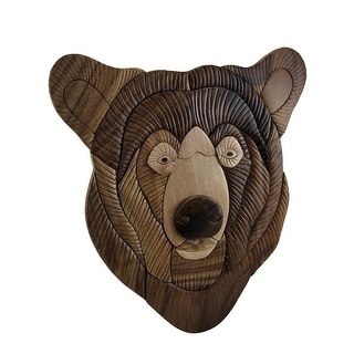 Forest Bear Head Hand Crafted Intarsia Wood Art Wall Hanging - 15 X 13. ...