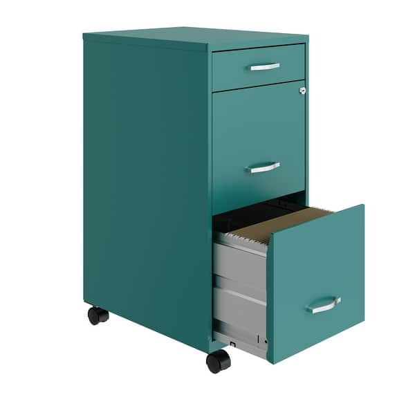 Space Solutions 18" Deep 3 Drawer Mobile Metal File Cabinet, Teal - On ...