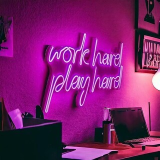 Work Hard Play Hard Led Neon Light Wall Decor Art - Pink - Bed Bath ...