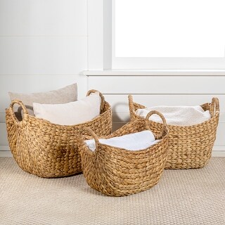 Classic Hyacinth Storage Boat Baskets with Handles (Set of 3) - Bed ...