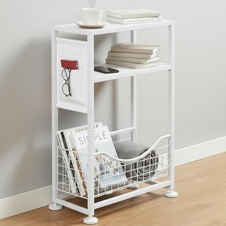 Slim 3-Tier Side Table with Storage for Small Spaces, Narrow Bedside ...