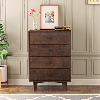 Retro 4-Drawer Oak Wood Storage Cabinet Chest, Antique auburn - Bed ...