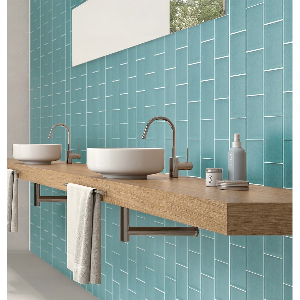 Apollo Tile 40 Pack 3-in x 6-in Turkish Blue Rectangular Subway Matte ...