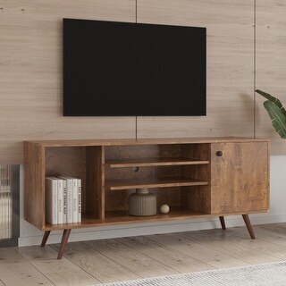 53-Inch TV Stand with Open Shelves, Cabinet & Solid Wood Legs - Bed ...