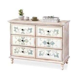 Wash White MDF with Pine Veneer Iron Flower Design Six-Drawer Cabinet ...
