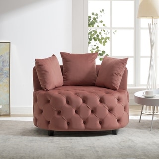 Pink Velvet Barrel Chair Round Button Back Accent Chaise Lounges - Bed ...