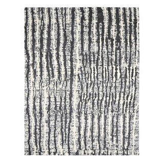 Shahbanu Rugs Black and Ivory Modern Vertical Broken Stripe Design ...