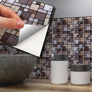 Brown and Beige Stone Mosaic Backsplash Tile Stickers - 24 pcs - Bed ...