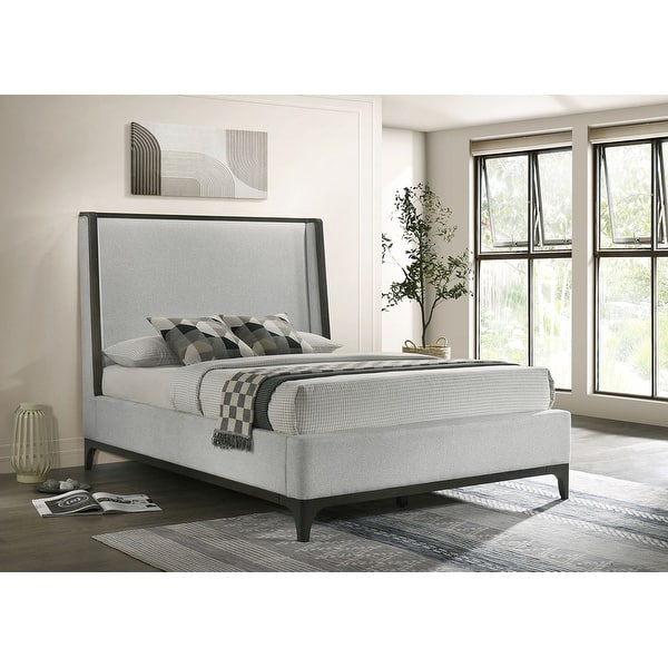 Contemporary Light Gray Finish Wingback Bed 1pc - Bed Bath & Beyond ...