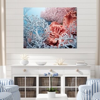 Designart "Blue Coral Tree In Under The Sea" Coastal Coral Under Water ...