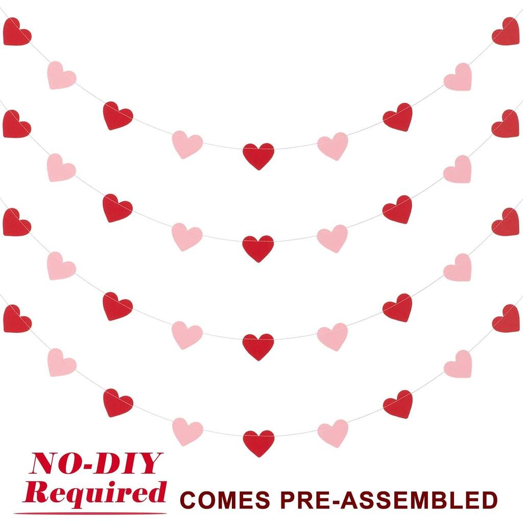Valentine's Day Heart Garland Valentines Bunting Banners String ...