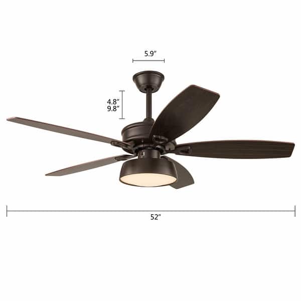 52" Bronze Ceiling Fan with 5 Wooden Blade and LED Light - Bed Bath ...