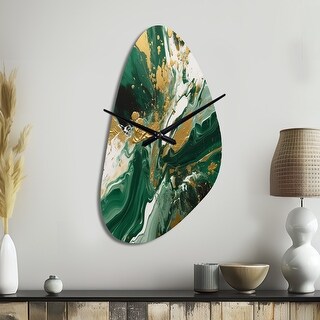 Green and Gold Liquid Magic I - Abstract Wall Clocks in Asymmetrical ...