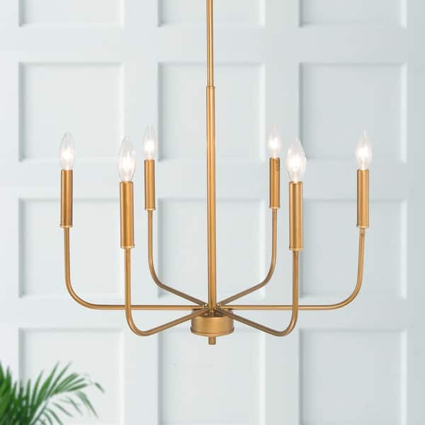 Lora Mid-century Modern Brushed Brass Chandelier 6-light Candle Dining ...