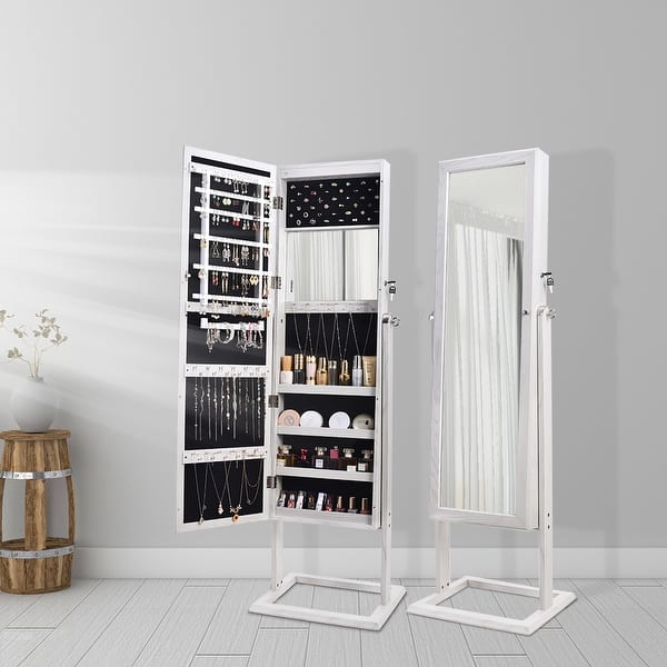 PVC Wood Grain Coating Upright Square Jewelry Storage Dressing Mirror ...