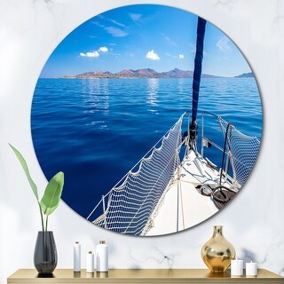 Designart 'Sail Boat Yacht In Open Blue Sea Near Island' Nautical ...