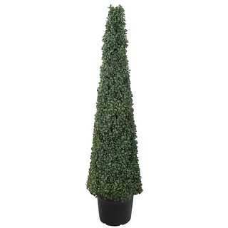 4' Artificial Two-Tone Boxwood Pyramid Topiary Tree Round Pot, Unlit ...