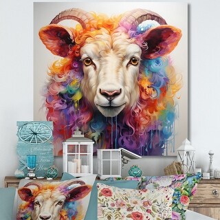 Designart "Colorful Sheep Chromatic Fleece III" Animals Wall Art Living ...