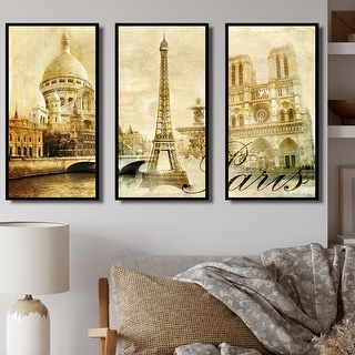 Designart "Old Beautiful Paris" Cityscape Framed Canvas Wall Art Print ...