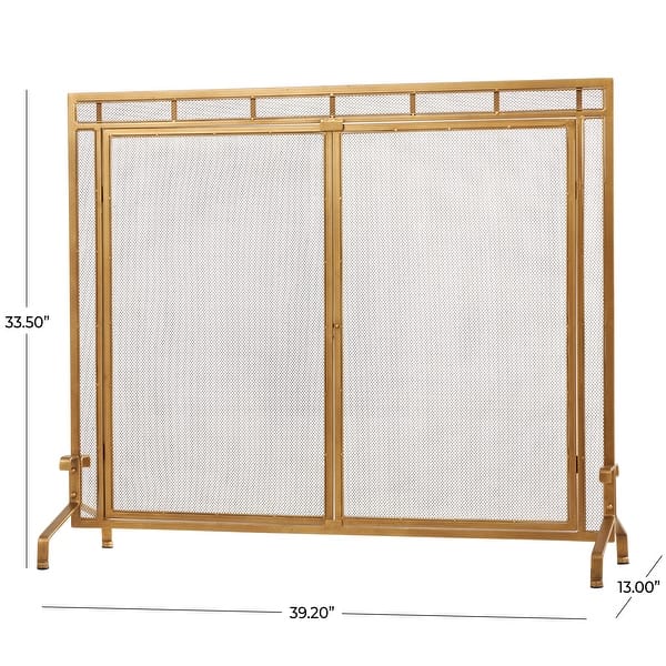 Gold Metal Geometric Single Panel Fireplace Screen with Latched Doors ...