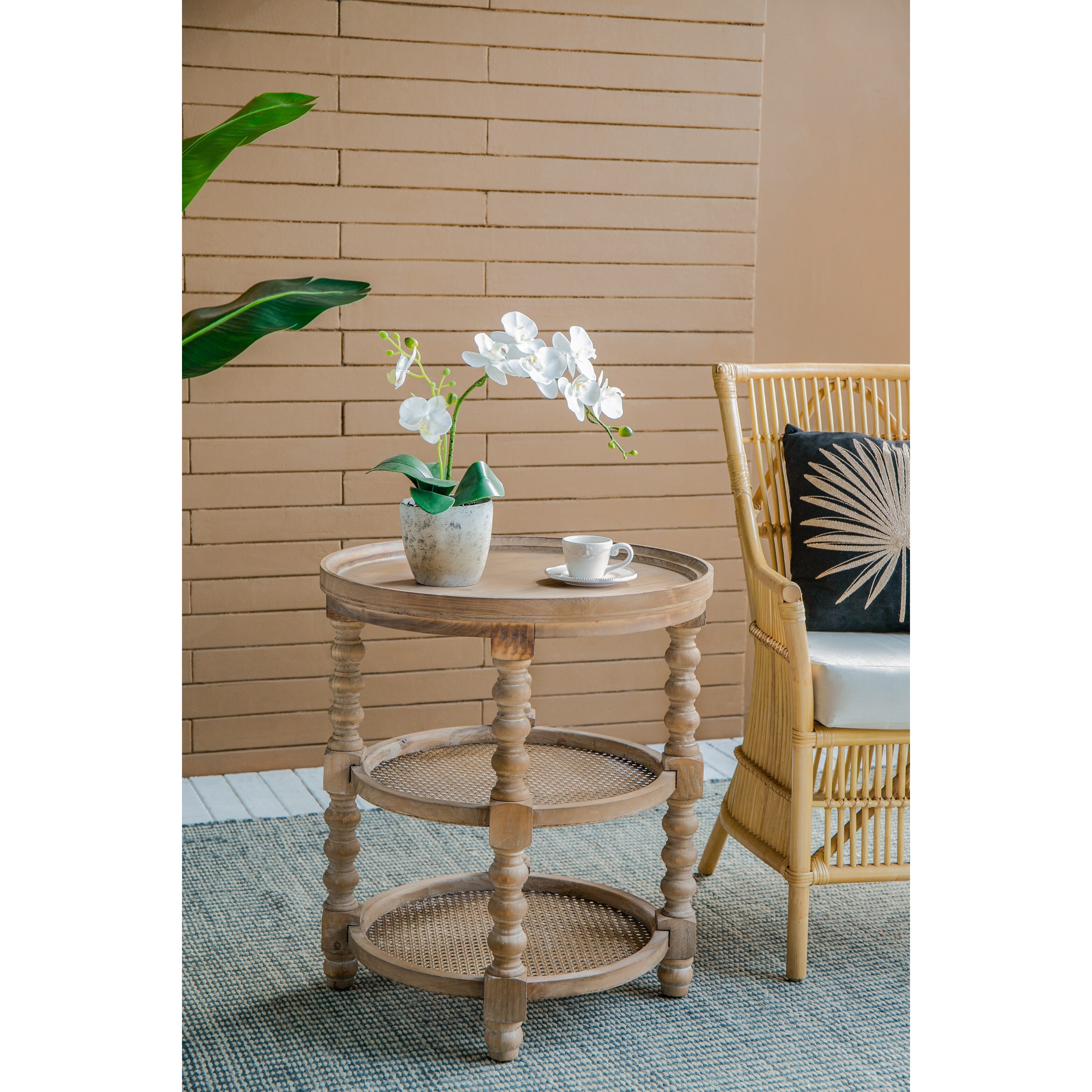 Round wicker nightstand store