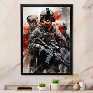 Designart "Soldiers Ready For Action III" Army Framed Wall Art Prints ...