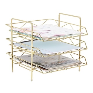 3-Tier Metal File Holder for Home or Office Desk, Stackable Paper Tray ...