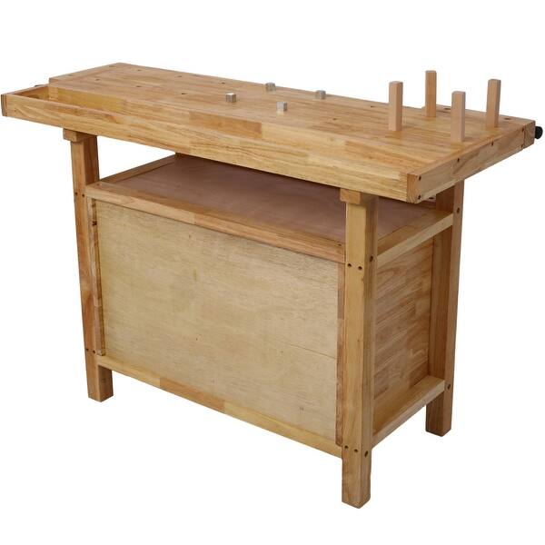 55 in. AcaciaWood Workbench with Drawers and Metal Pillars - Bed Bath ...