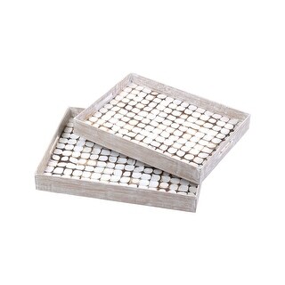 Distressed White Coconut Shell Tray Set by East at Main - Bed Bath ...
