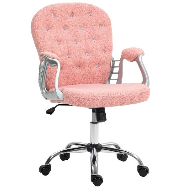 Teddy Fleece Home Office Chair Button Tufted Desk Chair with Padded Armrests Adjustable Height and Swivel Wheels Pink Bed Bath Beyond 42187952