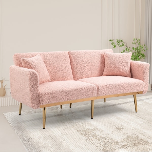 Pink Teddy Velvet Fabric Sleeper Sofa for Living Room Stylish 2 Seater ...