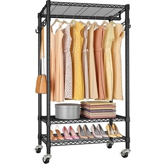 Rolling Adjustable Freestanding Metal Clothing Rack, Black - Bed Bath ...