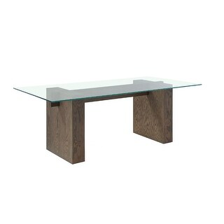 Lan 80 Inch Dining Table, Glass Top, Wood Double Pedestal, 6 Seater ...
