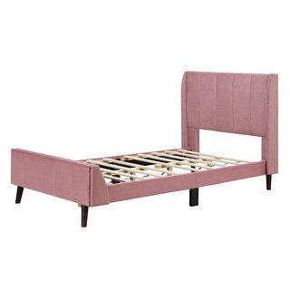 Velvet Upholstered Wingback Bed Frame 3-dimension Structure Footboard ...
