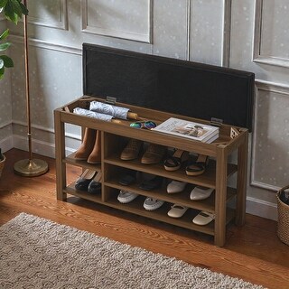 Shoe Changing Bench with Storage, Upholstered PU Seat and Rubberwood ...