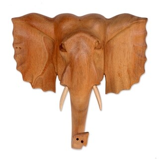 Handmade Elephant Presence Wood mask (Indonesia) - 32 x 28 x 14 - Bed ...