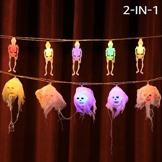 10 LEDs Skeleton String Lights & Skull Lights, Battery Operated - 1Pack ...
