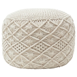 Hand Knitted Stuffed Macrame Round Cotton Pouf Ottoman Foot Rest Stool ...