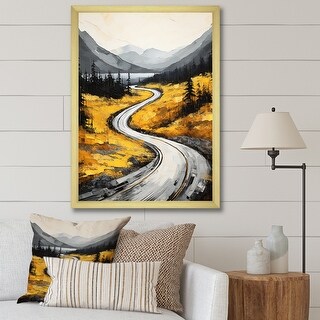 Designart "Road Through Yellow Prairies I" Road Framed Canvas Art Print ...