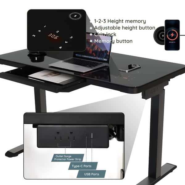 Modern Glass Standing Desk with Wireless Charging - 50KG Capacity ...