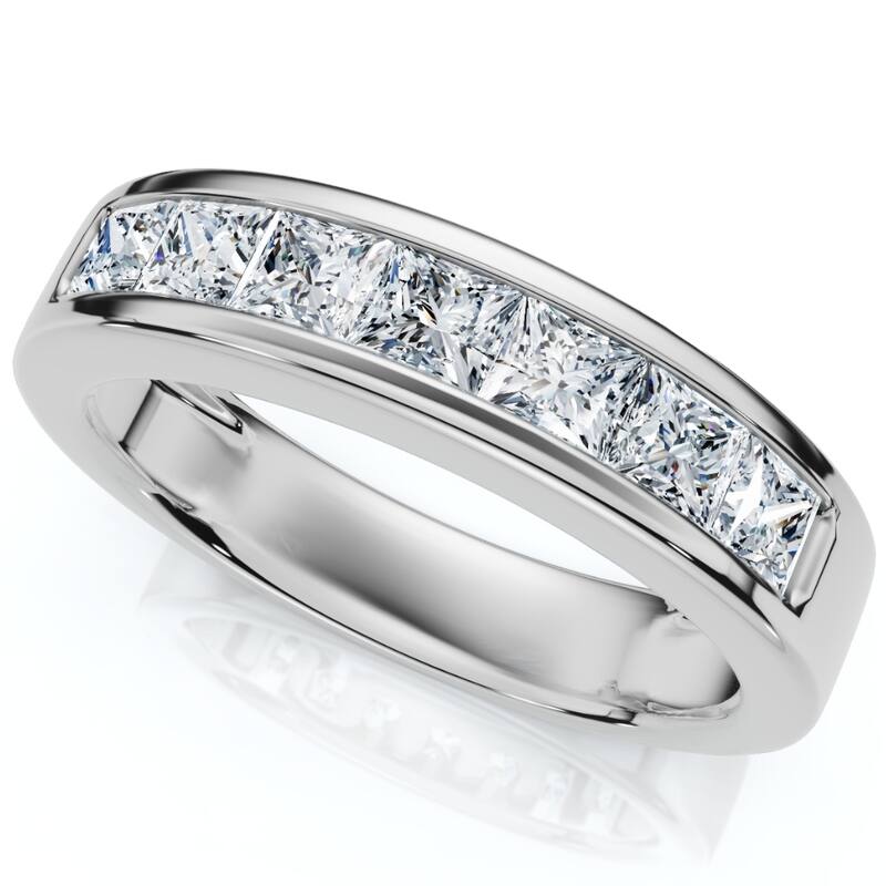 2Ct TW Men's Princess Cut Diamond Channel Set Wedding Ring Gold Lab ...