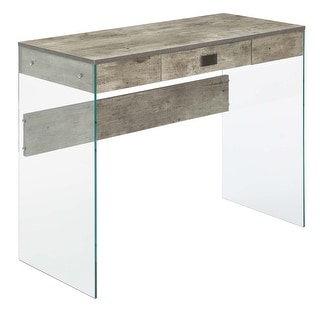 Modern 36 Inch Desk with Drawer - Glass Top Computer Writing Table Home ...