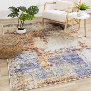 Beige Rust Blue Abstract Printed Area Rug - Bed Bath & Beyond - 38053599