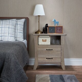 Natural Nightstand w/ Top Open Compartment and 2 Single Handle Drawers ...