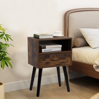 Modern Handmade Soild Wooden Nightstand with Storage Area Drawer and ...