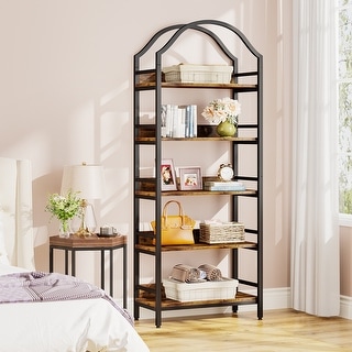 29" W x 70" H 5-Tier Tall Bookshelf, 73 Inch Industrial Arched Etagere ...