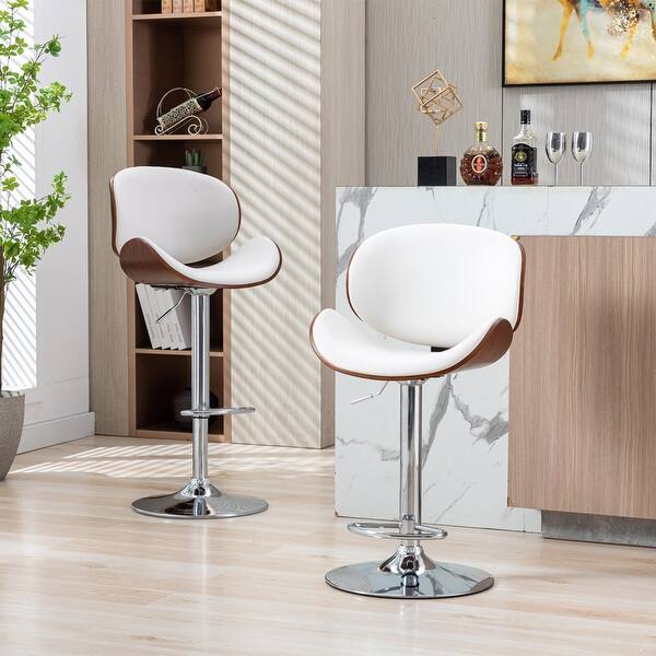 Adjustable PU Bar Stools, Upholstered Swivel Barstool (Set of 2) - Bed ...