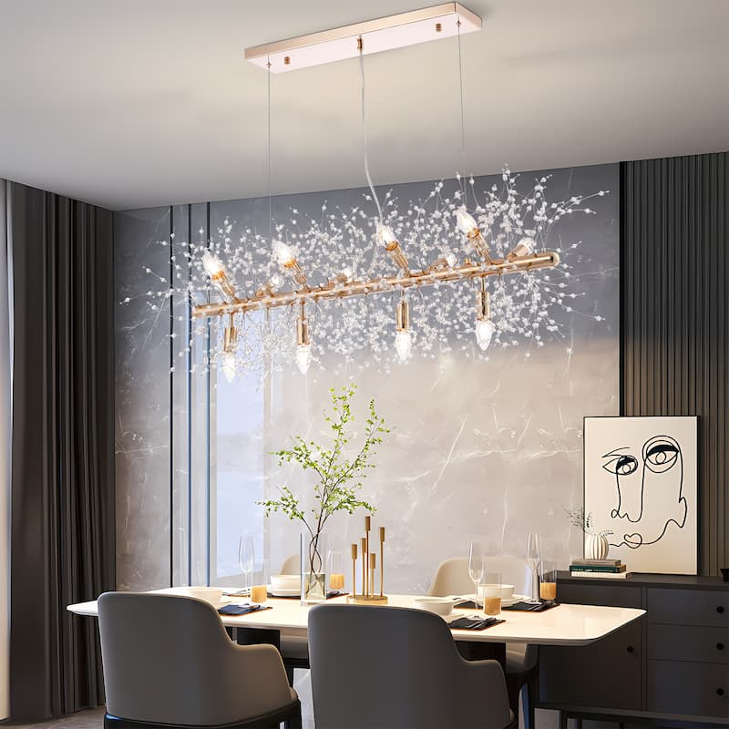 Gold Sparkle LED Linear Chandelier Pendant Light Crystal Lamp Creative ...