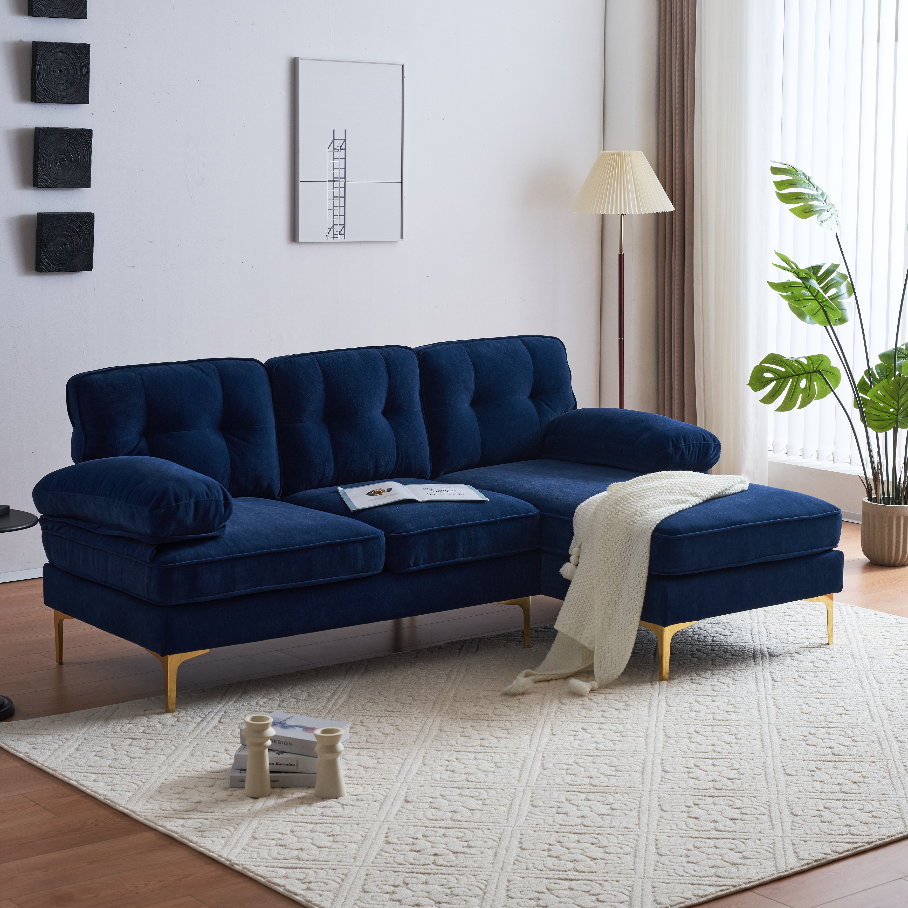 Velvet sofa with chaise lounge store