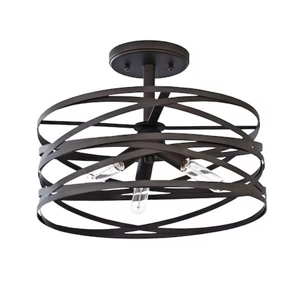 Winship 14"W 3-Light Semi-Flush Light Fixture by Allen + Roth Bronze ...